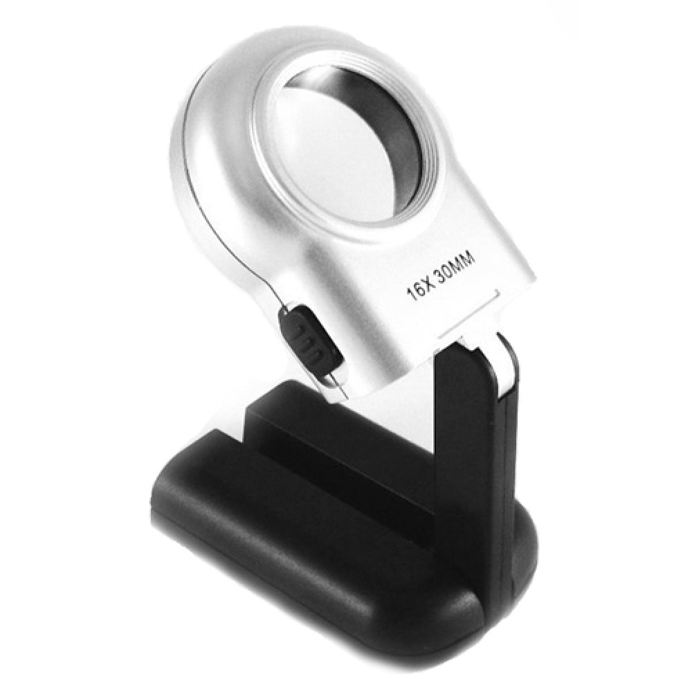 Лупа Kromatech ручная круглая 16х30 мм, трансформер, с подсветкой (2 LED), черно-серебристая TH ...